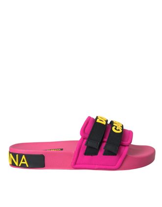 Dolce & Gabbana Pink-Black-Logo Strandflats Sandalen Schuhe
