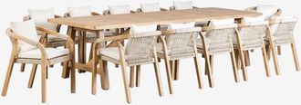 Sklum Set aus rechteckigem Tisch (300x100 cm) und 12 Esszimmerst&uuml;hlen aus Akazienholz Dubai Rustikales Akazienbraun
