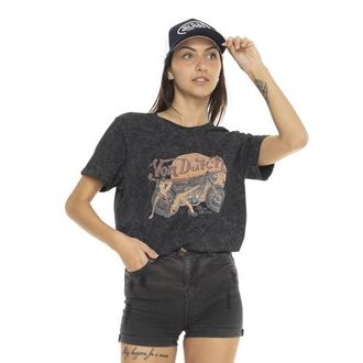 Von Dutch Tee Shirt Femme 100% Coton, T-Shirt Femme Pinup, Col Rond & Regular Fit, Noir Taille L