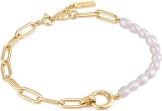 Ania Haie Damen Armband PEARL POWER aus 925 Sterling Silber 14k vergoldet, besetzt mit 11 S&uuml;&szlig;wasserperlen, L&auml;nge 16,5 cm + 2 cm, inkl. Geschenkverpackung