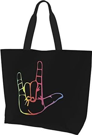 AOOEDM I Love You Sign Language Ladies Canvas Tote Sac &agrave; provisions r&eacute;utilisable