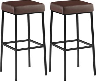 Clp 2er Set Barhocker Montreal I Gepolsterte Barst&uuml;hle mit Kunstlederbez&uuml;gen I Tresenhocker mit Metallgestellen, Farbe:braun, Gestell Farbe:schwarz