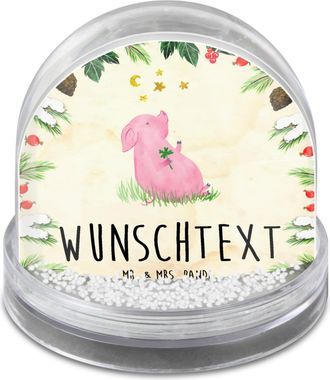 Mr. & Mrs. Panda Personalisierte Schneekugel Schwein Glück - Geschenke, Sterne, Träume, Personalisierbare, Selbst Gestalten, Schweinchen, Individuelle, Lustige Sprüche