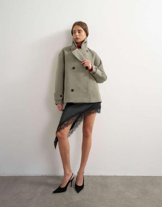 Topshop Jacke aus Wolle mit Stehkragen in Grau