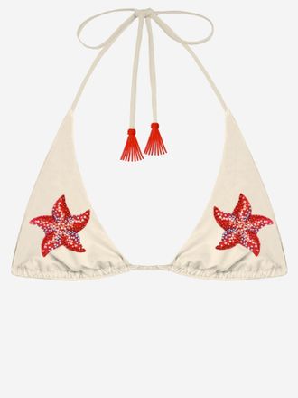 MC2 Saint Barth Womens Bikini Top Guiana White Beaded Polyamide Swimwear Sea Clothing