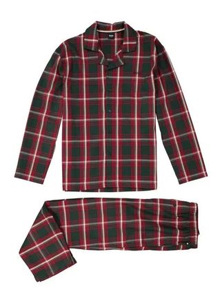 HUGO BOSS Herren Pyjama gr&uuml;n Baumwolle & Mix kariert