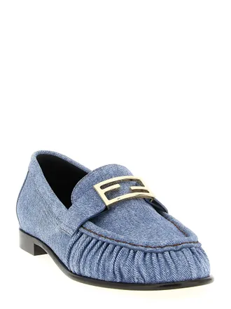 Fendi Womens Blue Calfskin Slip-On Loafers