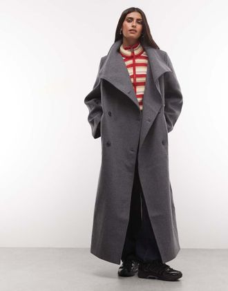 Weekday manteau en m&eacute;lange de laine crois&eacute; &agrave; col chemin&eacute;e et &eacute;paulettes en gris fonc&eacute; chin&eacute;