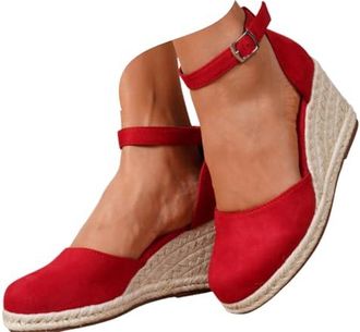 Generic Sandales compens&eacute;es pour femme - Talons hauts d&eacute;t&eacute; - Bout ouvert - Confortable - Soutien de la vo&ucirc;te plantaire - Confortable - Avec sangle de cheville