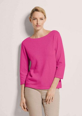 Madeleine Strickpullover Kaschmirpullover mit U-Boot-Ausschnitt Basicshirt mit 3/4-Ärmeln und flachen Abschlüssen