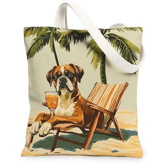 Generic Sac fourre-tout amusant en toile motif chien boxer 33 x 38,1 cm, sac &agrave; bandouli&egrave;re r&eacute;utilisable pour femme, peinture danimaux domestiques, d&eacute;coration 