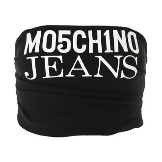 Moschino Geripptes Logo Crop Top in Schwarz - - Tops - Damen - Schwarzk - L