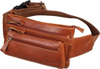 Royalz Vegas Bauchtasche Leder Flach Herren Damen Flache Gürteltasche Vintage 5 Fächer Retro Hüfttasche Brusttasche, Farbe:Texas Braun