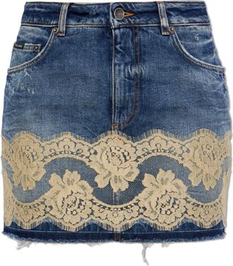 Dolce & Gabbana Femme, Jupes, Bleu, Taille: 34 FR Jupe en jean &agrave; effet vieilli