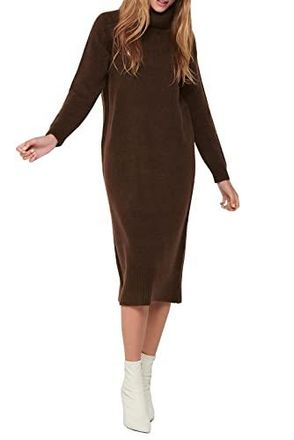 Only Robe en Tricot à col roulé pour Femme, Chicory Coffee, M