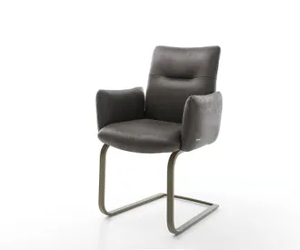 DELIFE Freischwinger Jova-Flex mit Armlehnen Mikrofaser Anthrazit Vintage Freischwinger flach Effektfinish Titan Taschenfederkern, Esszimmerst&uuml;hle