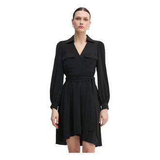 DKNY Dkny - Robe mi-longue boutonn&eacute;e &agrave; manches longues avec poches - Femme - Robes - Noir - Taille: 32 FR