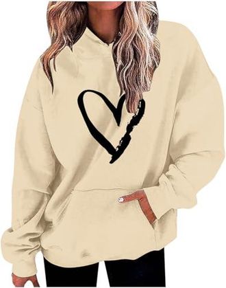 Generic Sweat à capuche surdimensionné pour femme - Grande taille - Classique uni - Imprimé coeur - Avec poche - Épaules tombantes - Manches longues - Pour to