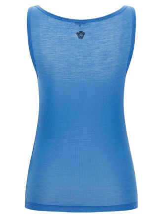 Versace Womens Blue Virgin Wool Tank Tops