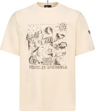 Moncler Moncler T-shirt En Coton &Agrave; Imprim&eacute; Paysage Montagne, Homme, Blanc, Taille: 3xl