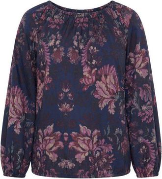 Ulla Popken Longbluse Tunika Bl&uuml;ten Rundhalsausschnitt Langarm