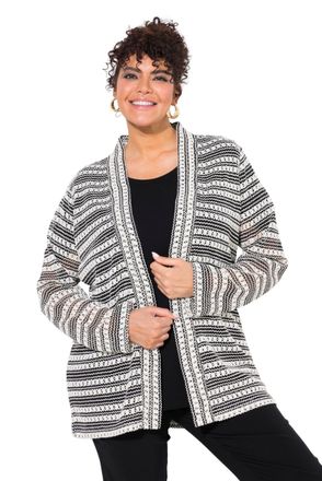 Ulla Popken Damen große Größen Übergrößen Plus Size Strickjacke, Strick-Streifen, offene Jacke, Langarm schwarz 42+ 838478100-42+