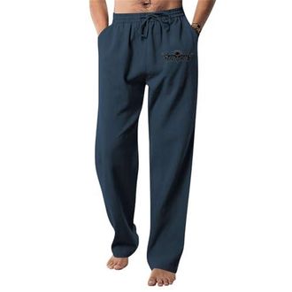 Generic Pantalon dentra&icirc;nement en coton et lin pour homme - Imprim&eacute; Halloween - Respirant - Pantalon d&eacute;contract&eacute; classique, bleu marine, 4XL