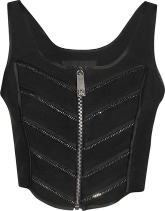John Richmond Reißverschluss-Oberteil mit Zierkette - Schwarz