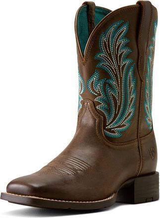 Ariat Womens Round Up Filly Wide Square Toe Western Boots in Dark Cacao, B Medium Width, Size 38.5, by Ariat