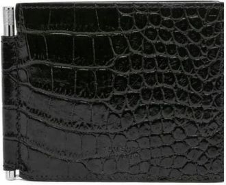 Tom Ford Homme, Accessoires, Noir, Taille: ONE Size Porte-cartes avec pince &agrave; billets effet crocodile
