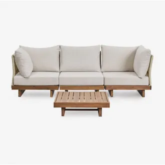 Sklum Gartenset mit modularem 3-teiligen Sofa mit 2 Ecksesseln und Couchtisch aus Akazienholz Dailin Akazie Braun - Sklum