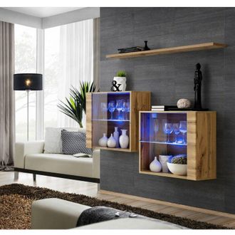 AC-D&eacute;co Commode - Switch SB III - 2 vitrines LED - 1 &eacute;tag&egrave;re - Bois - Livraison gratuite