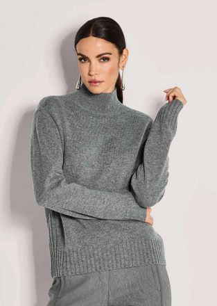 Madeleine Strickpullover Stilvoller Kaschmirpullover mit Stehkragen Glattstrickpullover mit Rippenb&uuml;ndchen und Langarm