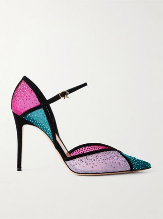 Gianvito Rossi Escarpins En Résille À Cristaux Et À Finitions En Daim 95 - Multicolore
