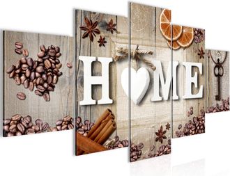 Runa Art Wandbilder Home Küche 5 Teilig Bild auf Vlies Leinwand Deko Esszimmer Küchenbilder Kaffee Beige Braun 033952a