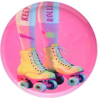 Gift Company Love Trays, Dekotablett, XS, Motiv: Rollschuhe, rund, rosa