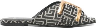 Balmain monogram buckle falt sandals - Schwarz