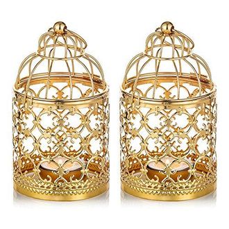 Nuptio Nuptio 2 Pi&egrave;ces Petite Lanterne Cage Oiseaux Suspendue Photophore M&eacute;tal, Lanternes Dor&eacute;es pour Bougies Centres Table Vintage Mariage F&ecirc;te Porte-Lumi&egrave;r