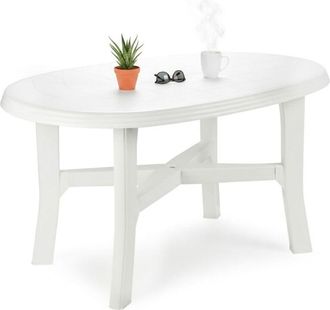Dmora Roxton Gartentisch, 6 Sitzpl&auml;tze, Ovaler Festtisch, Made in Italy, Maximal 137 cm L&auml;nge, 137x88x72h cm, Wei&szlig;