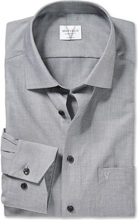 Marvelis Chemise &agrave; manches longues pour homme, coupe ajust&eacute;e, couleur unie, 13 New Kent, Noir 68., 43