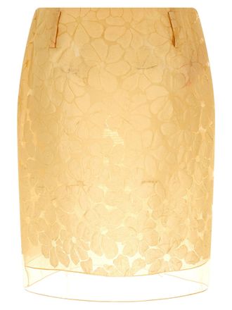Marni Floral Jacquard with Semi-Transparent Finish Skirt - Beige