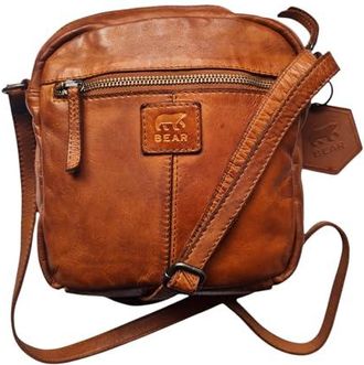 Bear Design Sac &agrave; bandouli&egrave;re en cuir unisexe - Style vintage - Aspect us&eacute; - Petit format, cognac, s