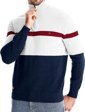 Generic Pull à fermeture éclair pour homme - Pull en tricot à col montant et manches longues - Chaud - Doux - Couleur unie - Pull décontracté en tricot pour h