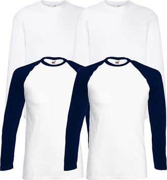 Fruit Of The Loom 4 T Shirt Longsleeve Baseball T M L XL XXL Langarm (XXL, 2 Base WhiteNavy + 2LS Weiss + 1 HLKauf Notizblock)