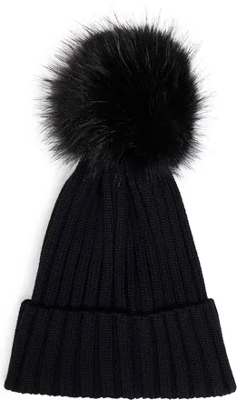 Moncler L20933B00039M1131999 Wool Pom-Pom Beanie - Black