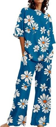 Generic Ensemble de sport 2 pi&egrave;ces en coton et lin assorti &agrave; manches mi-longues et pantalon large r&eacute;tro pour femme - Ensemble de surv&ecirc;tement en velours gris, 