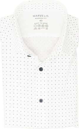 Marvelis Herren Easy to Wear Hemd Modern Fit Kent Kragen Langarm Stretch Punkte Weiß, Kragenweite:42