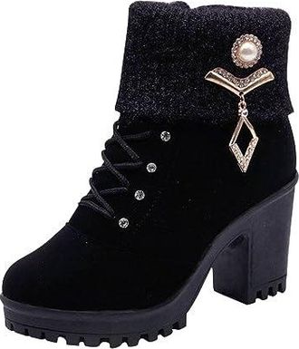 E.SSUE Bottines femme Talon larges et plates confortables &agrave; tige courte en simili cuir imperm&eacute;ables bottines dext&eacute;rieur dhiver chaussures dautomne bottes cou