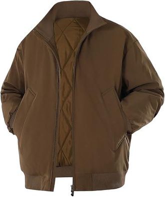 Generic Blouson bomber dhiver épais pour homme, léger, décontracté, élégant, léger, fermeture éclair intégrale, manteaux rembourrés décontractés, camel, XXL