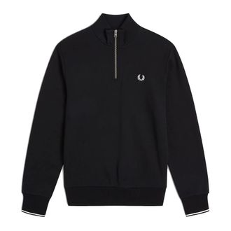 Fred Perry Half Zip Sweatshirt Schwarz mit Streifen auf der R&uuml;ckseite - - Sweatshirts & Hoodies - Herren - Schwarzk - S